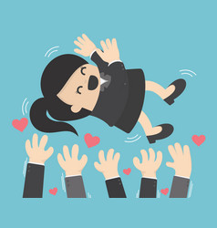 Cartoon character colleagues toss up successful Vector Image