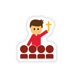 Paper sticker on white background christian priest
