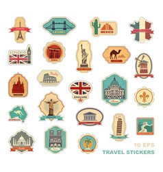 Travel stickers set with different worldwide Vector Image
