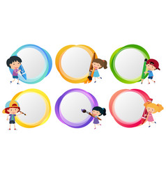 Border template with kids and round frames Vector Image