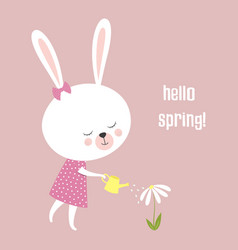 Hello spring card with cute bunny in eyeglasses Vector Image