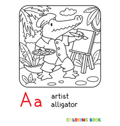 Alligator artist coloring book animal alphabet a Vector Image