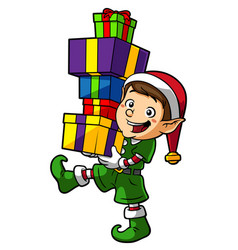 Christmas elf with gifts Royalty Free Vector Image