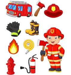 Cartoon firefighter holding an axe Royalty Free Vector Image