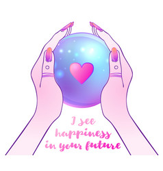 Female hand holding magic crystal ball isolated on