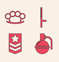 Set brass knuckles police badge hand grenade Vector Image