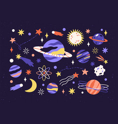 Cosmic design elements childish creative Vector Image