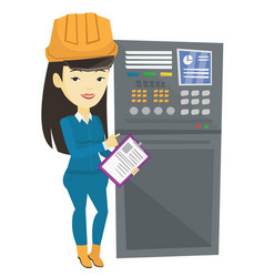 Engineer standing near control panel Royalty Free Vector