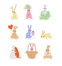 Bunny rabbits cute characters set for easter Vector Image