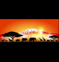 Savanna animals on a background a sunset sun Vector Image