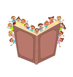 Kids reading big book Royalty Free Vector Image