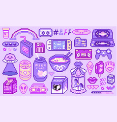 Pixel art 8 bit objects retro digital game assets Vector Image