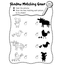 Shadow matching game farm animal Royalty Free Vector Image