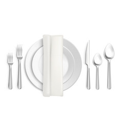 Realistic silverware top view Royalty Free Vector Image