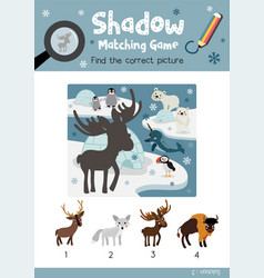 Shadow matching game arctic animal Royalty Free Vector Image