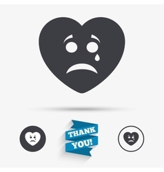 Sad heart face with tear icon crying symbol Vector Image
