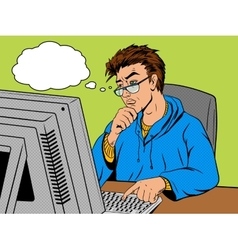 Coder programmer at work comic book style Vector Image