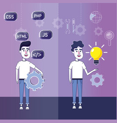 Cartoon page html coding web Royalty Free Vector Image