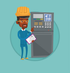 Engineer standing near control panel Royalty Free Vector