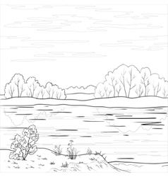 Landscape forest river outline Royalty Free Vector Image
