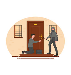 Two male burglars in masks and hoodie breaking Vector Image