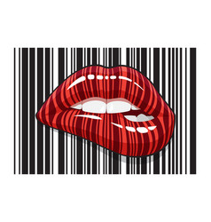 Barcode strip makeup of female mouth with tongue Vector Image
