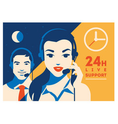 Call center operator with headset poster client Vector Image