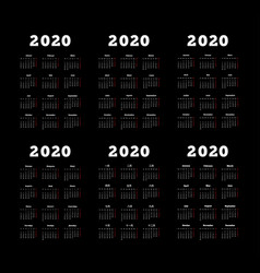 Traditional view calendar layout for 2020 year Vector Image