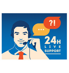 Call center operator with headset poster client Vector Image