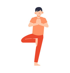 Cute boy practicing yoga exercise active healthy Vector Image