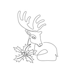 Continuous line drawing reindeer isolated on white