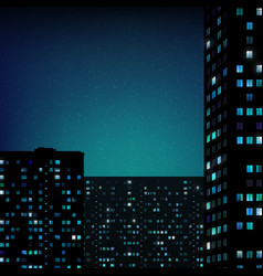 Glowing windows buildings stars in night sky Vector Image