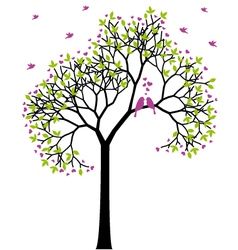 Birds in love kissing on a heart tree Royalty Free Vector