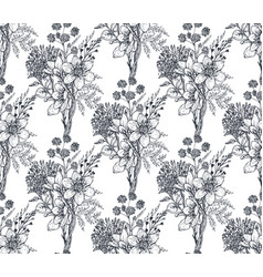 Seamless pattern with hand drawn flowers and Vector Image