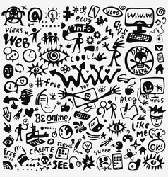 Internet technology doodle set pencil drawings Vector Image