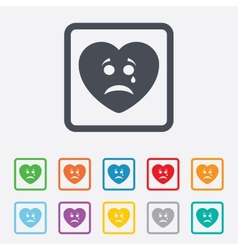 Sad heart face with tear icon Crying symbol Vector Image