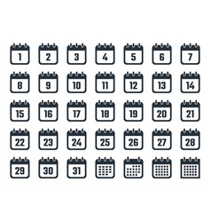 Calendar icons set with dates from 1 to 31 Vector Image