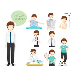 Daily routines of boy on circle chart Royalty Free Vector