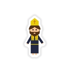 Paper sticker on white background christian priest