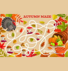 Labyrinth maze game thanksgiving turkey autumn Vector Image