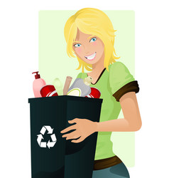 Little girl holding recycling bin Royalty Free Vector Image