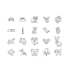 Australia line icons signs set outline Royalty Free Vector