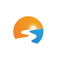 River and sun symbols logo template icons Vector Image