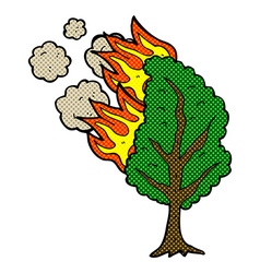 Comic cartoon tree on fire Royalty Free Vector Image