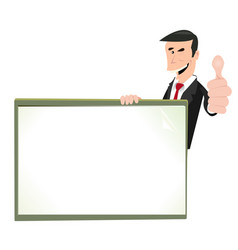 Cartoon white businessman holding a blank sign Vector Image