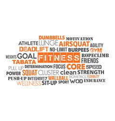 Workout sport word cloud concept text is outline Vector Image