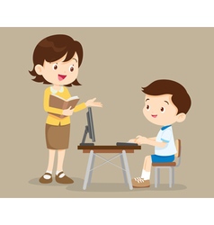 Student girl learning computer hand up Royalty Free Vector