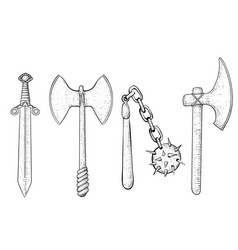 Old viking weapons - ax sword flail spiked Vector Image