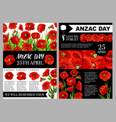 Anzac day 25 april poppy greeting card Royalty Free Vector