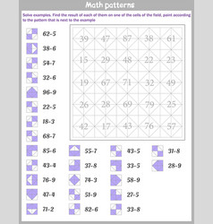 Mathematical patterns worksheet solve examples Vector Image